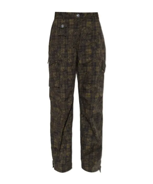 GANNI Printed Plaid Trousers - Green