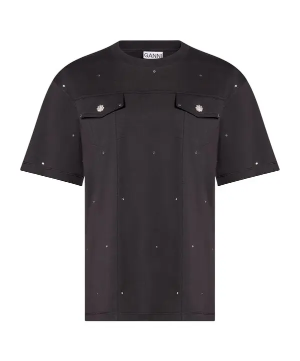 GANNI Solid-color Short-sleeved T-shirt - Black