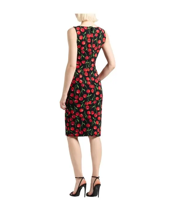 Dolce & Gabbana Sleeveless Square Neck Cherry Print Bodycon Dress