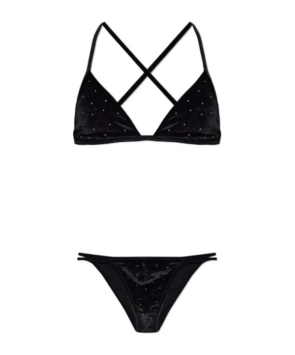 Balmain Stud-embellished Velvet Bikini - Black