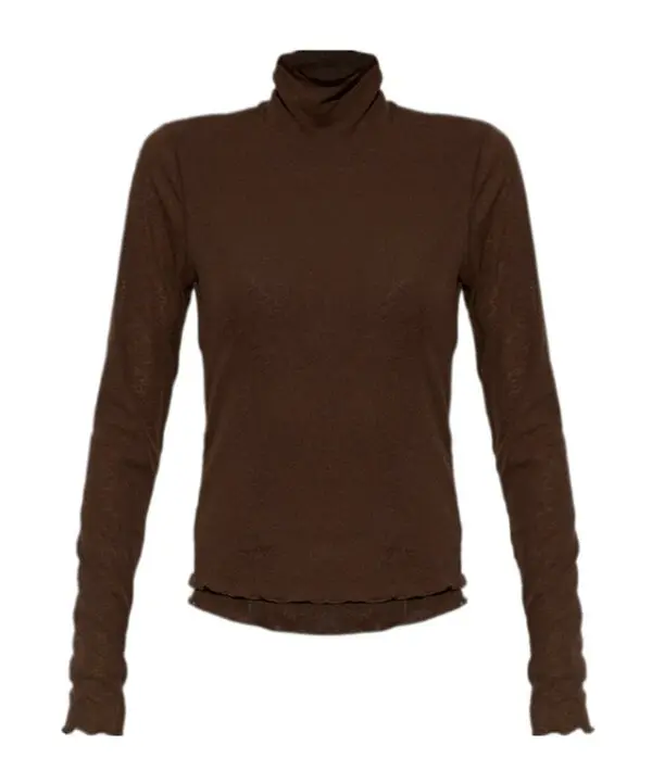 GANNI Turtleneck In Marl Mesh - Brown