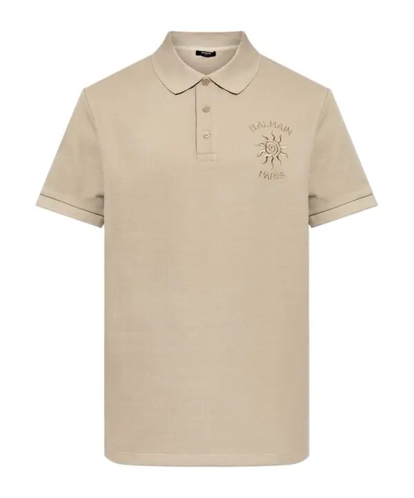 Balmain Embroidered Sun Logo Polo Shirt - Beige