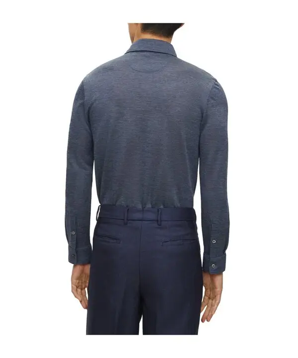 Hugo Boss Heathered Navy Collared Longsleeve Knit Shirt