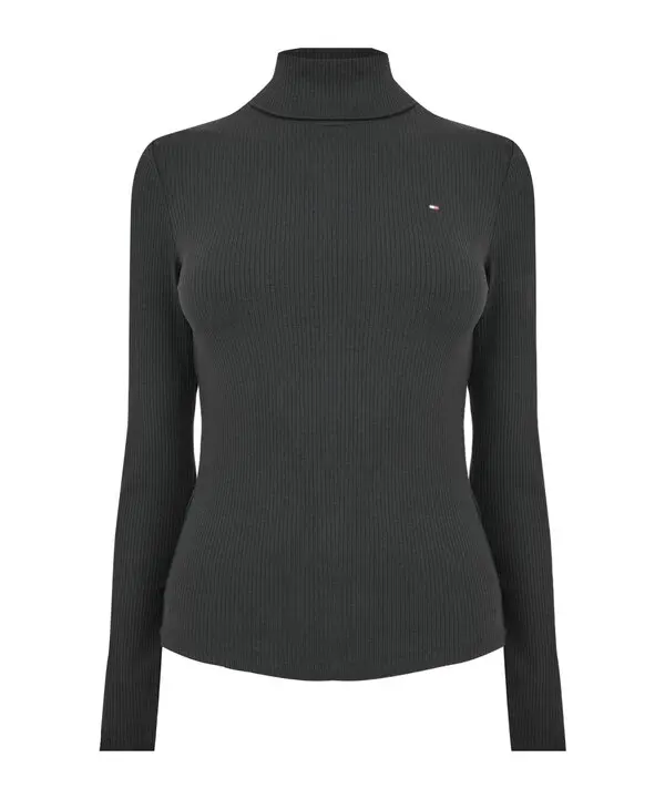 Tommy Hilfiger Dark Grey Ribbed Turtleneck Knit Top
