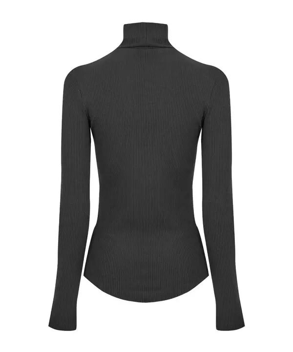 Tommy Hilfiger Dark Grey Ribbed Turtleneck Knit Top