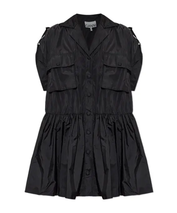 GANNI Dress In Nylon - Black