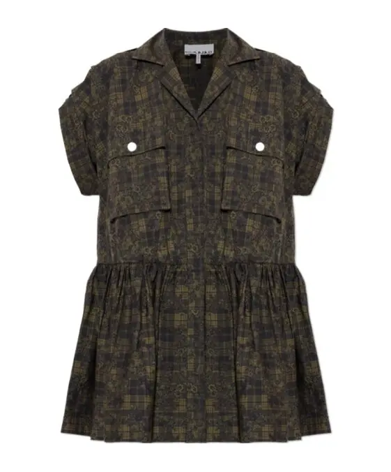 GANNI Dress In Printed Cotton - Green