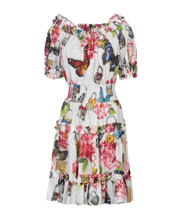 Dolce & Gabbana Floral Off-the-shoulder Short-sleeve Dress
