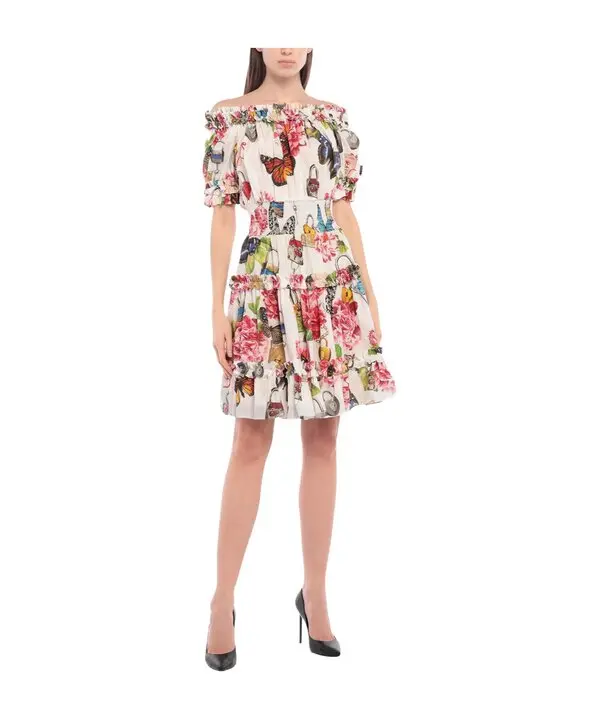 Dolce & Gabbana Floral Off-the-shoulder Short-sleeve Dress