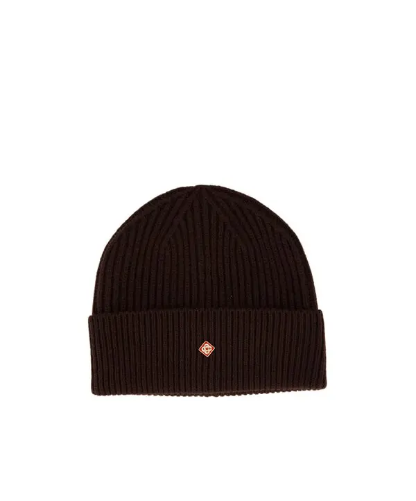 Casablanca Wool Rib Knit Beanie - Brown