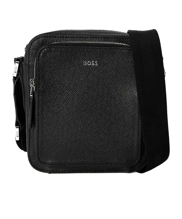 Hugo Boss Crossgrain Leather Crossbody Bag - Black