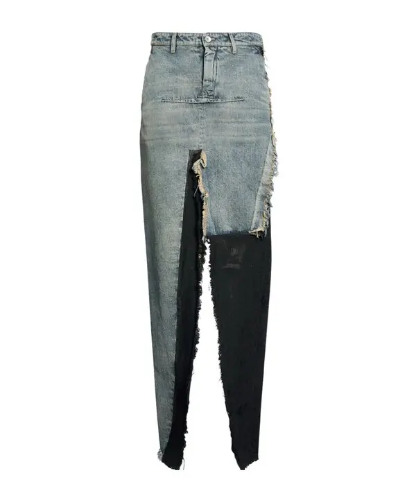 Rick Owens Two-tone Denim Midi Skirt