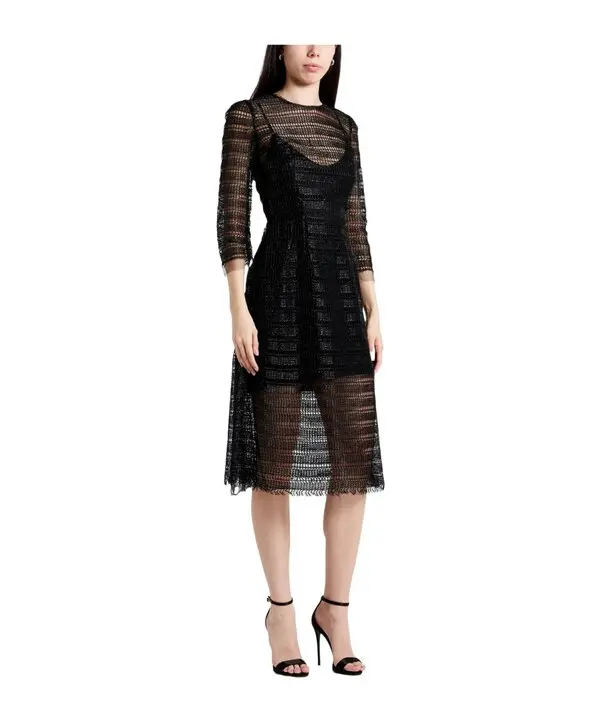 Dolce & Gabbana Midi Dress With Crewneck And Long Sleeves