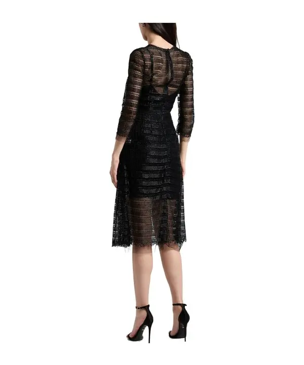 Dolce & Gabbana Midi Dress With Crewneck And Long Sleeves