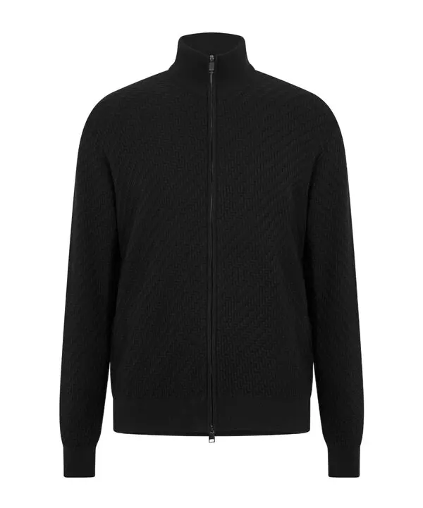 Brioni Diagonal Jacquard Knit Cardigan - Black