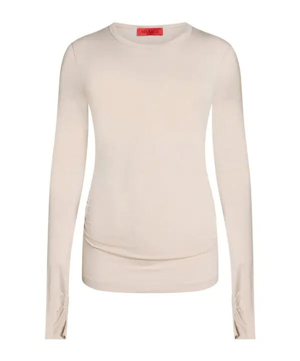 MAXCO. Solid-color Long-sleeve T-shirt - Beige