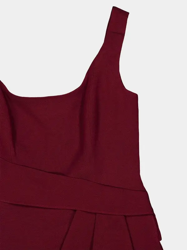 Roland Mouret Burgundy Wide Strap Fitted Drape Top