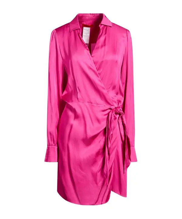 MAXCO. Long Sleeve Satin Shirt Dress With V-neck And Tie Detail