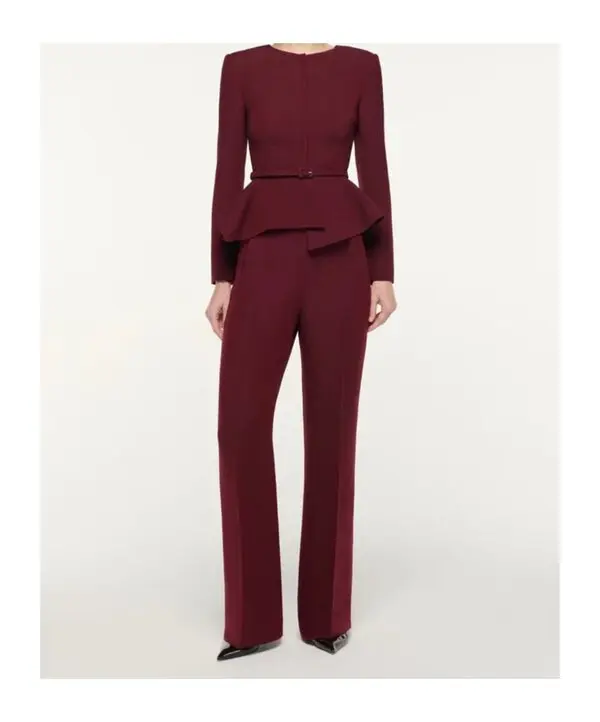 Roland Mouret Burgundy Wide Fit Wool Silk Trousers