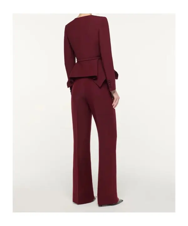 Roland Mouret Burgundy Wide Fit Wool Silk Trousers