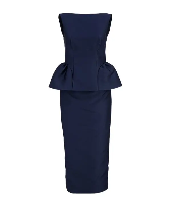 Roland Mouret Navy Sleeveless Peplum Column Midi Dress