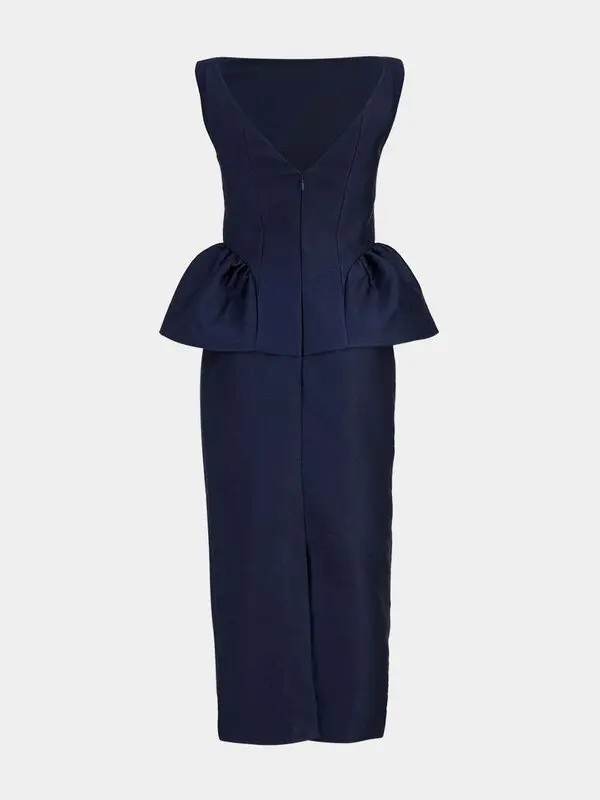 Roland Mouret Navy Sleeveless Peplum Column Midi Dress