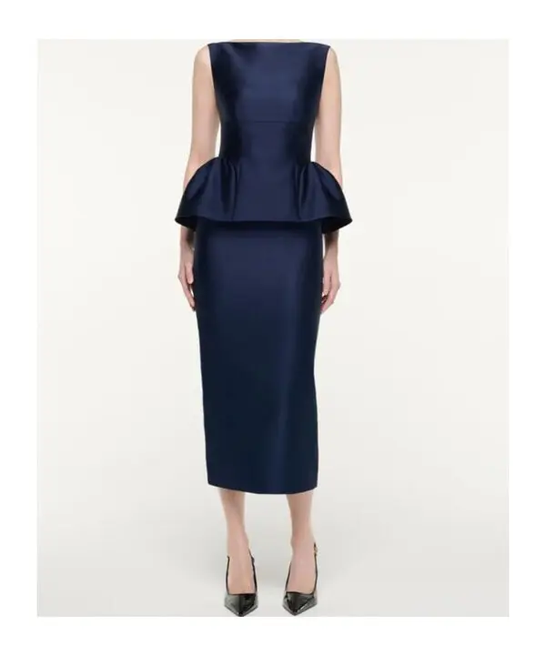 Roland Mouret Navy Sleeveless Peplum Column Midi Dress