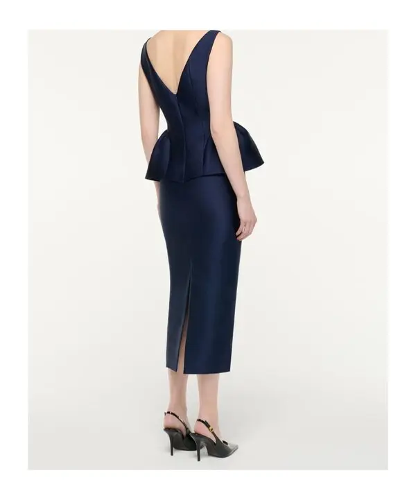 Roland Mouret Navy Sleeveless Peplum Column Midi Dress