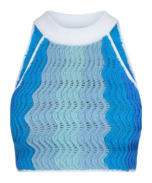 Casablanca Gradient Halter Knit Crop Top - Blue