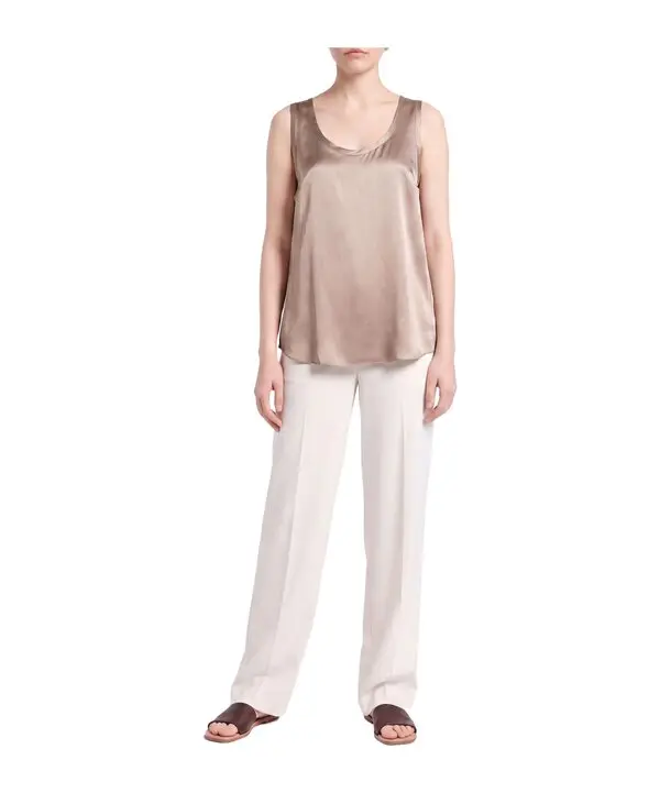 Brunello Cucinelli Sleeveless Scoop Neck Satin Top - Nude