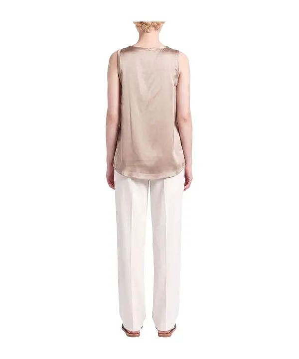 Brunello Cucinelli Sleeveless Scoop Neck Satin Top - Nude