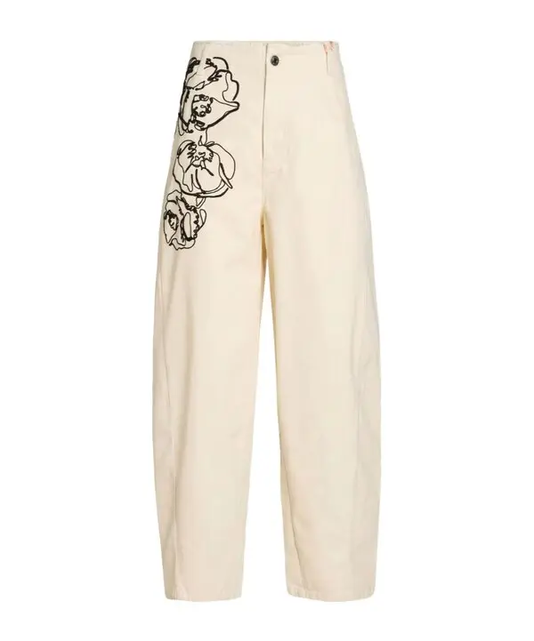 MAXCO. Max&co. Loose Straight-leg Embroidered Pants - Beige