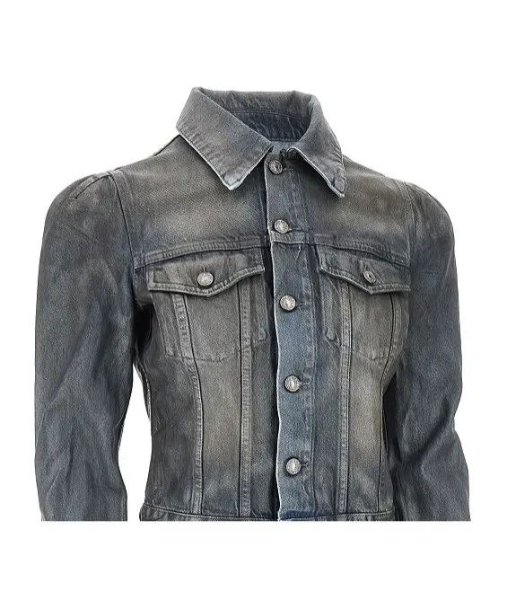 7 For All Mankind Cropped Cargo Denim Jacket - Grey