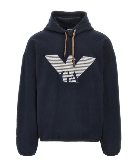 Emporio Armani Long-sleeve Hooded Sweatshirt With Front Graphic - Blue