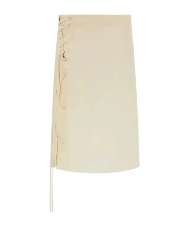 FERRAGAMO Satin Skirt With String Tie Detail - Parchment