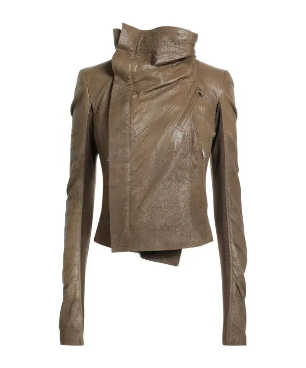 Rick Owens Grainy Leather Biker Jacket - Green