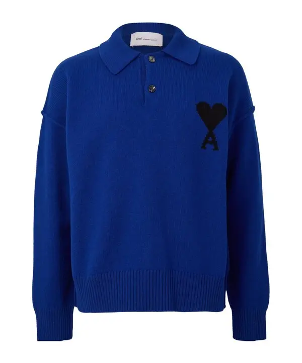 AMI Paris Polocollar Knit Sweater - Blue