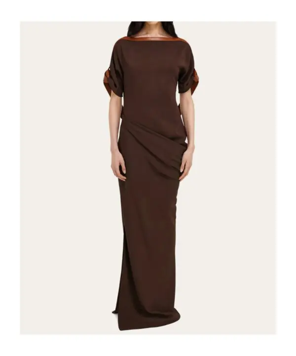 FERRAGAMO Long Viscose Dress With Gathered Detail