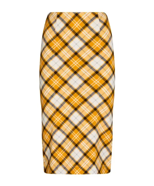 Burberry Checked Midi Skirt - Orange