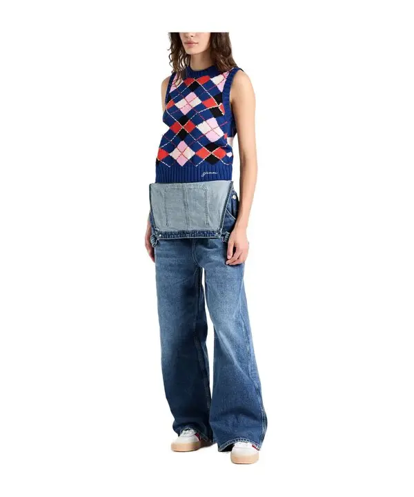GANNI Geometric Argyle Knit Sleeveless Top