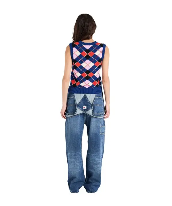 GANNI Geometric Argyle Knit Sleeveless Top