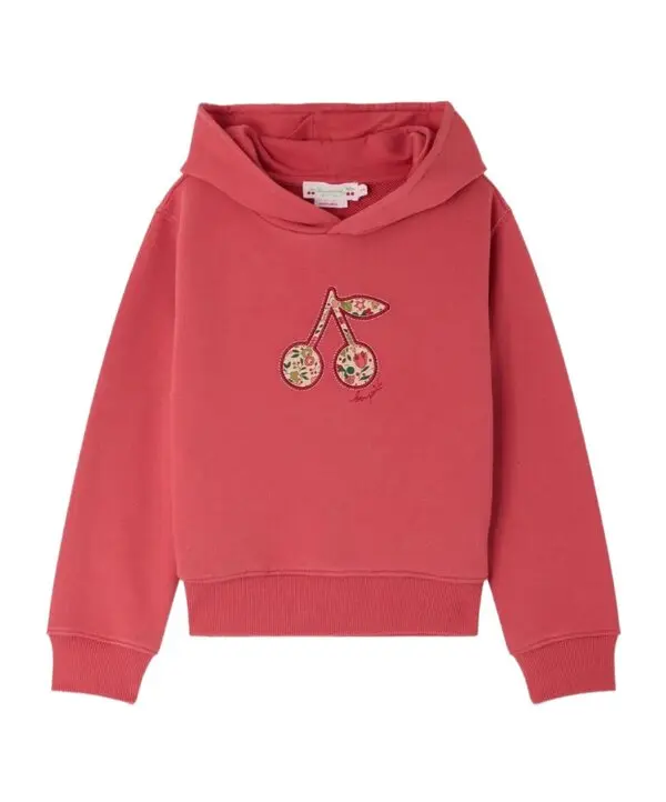 Bonpoint Tita Organic Cotton Hoodie With Cherry Motif - Of Raspberry