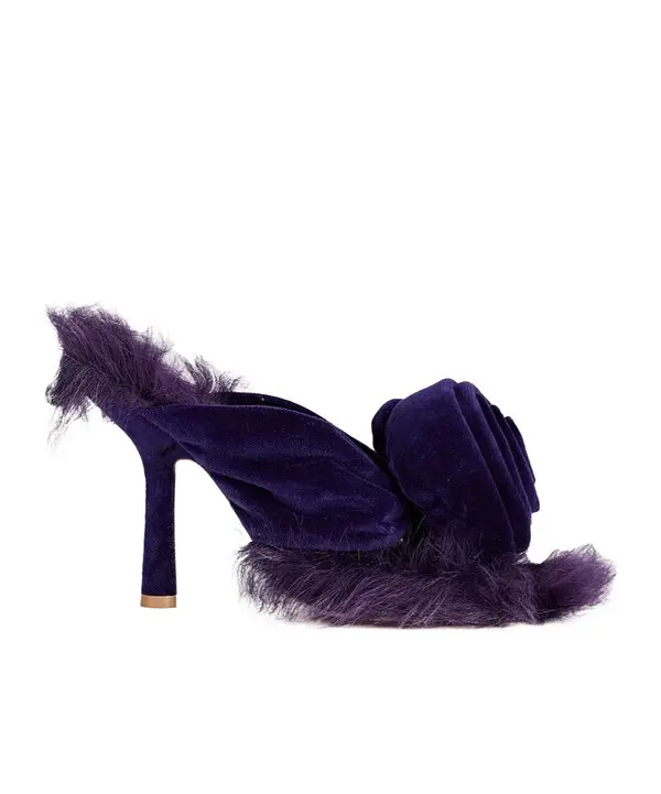 Burberry Velvet Flower Embellished High Heel Slides