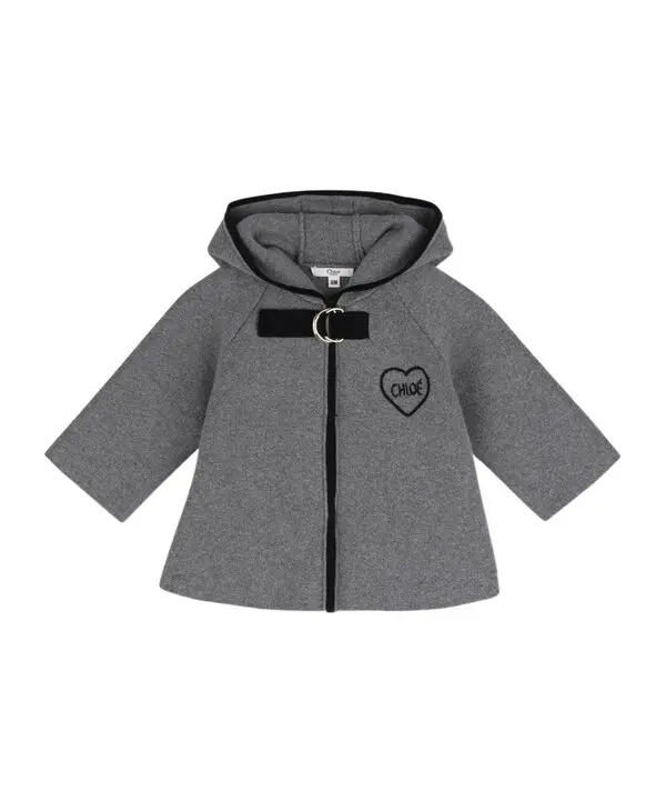 Chloé Heart-embroidered Hooded Cape - Grey