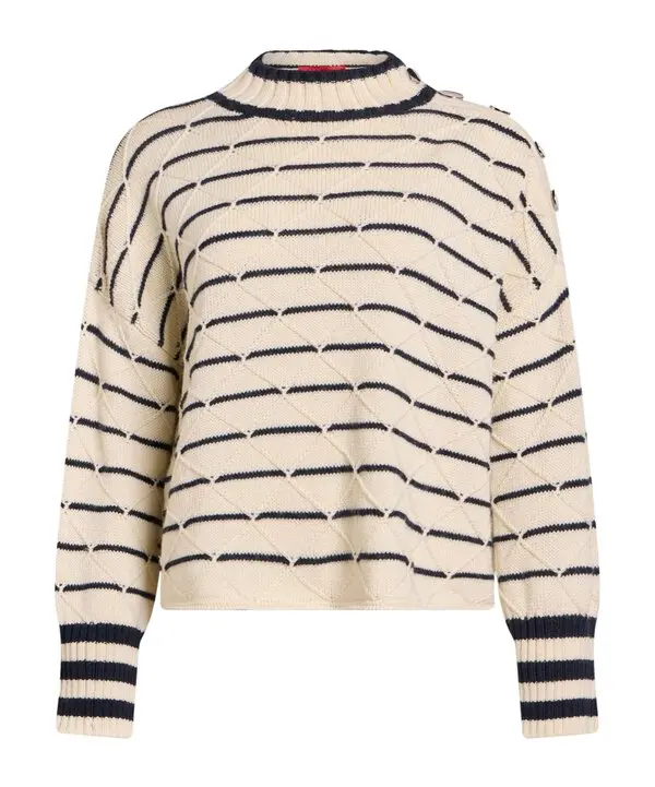 MAXCO. Max&co. Striped Knit High Neck Long Sleeve Top With Button Details