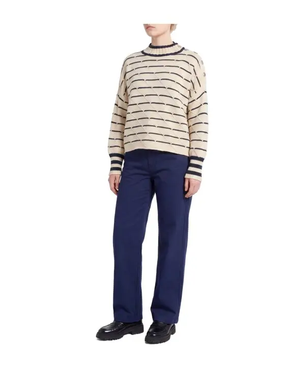 MAXCO. Max&co. Striped Knit High Neck Long Sleeve Top With Button Details