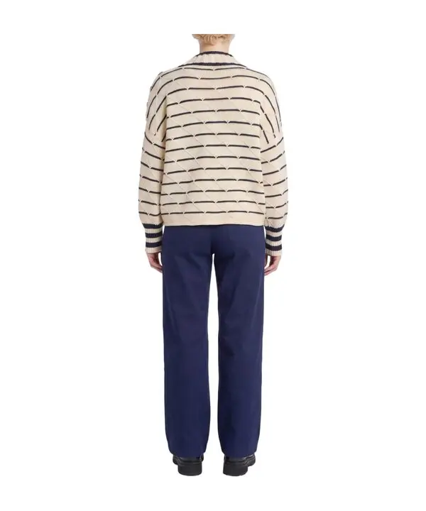 MAXCO. Max&co. Striped Knit High Neck Long Sleeve Top With Button Details