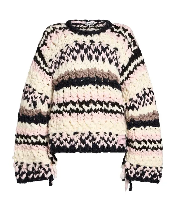 GANNI Multicolored Wool Knit Sweater - Pink
