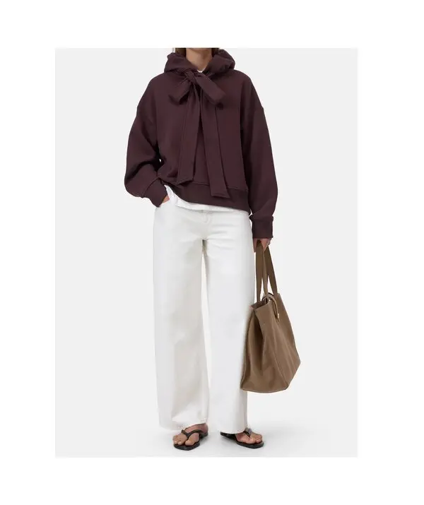 Closed Hooded Sweatshirt With Bow Detail