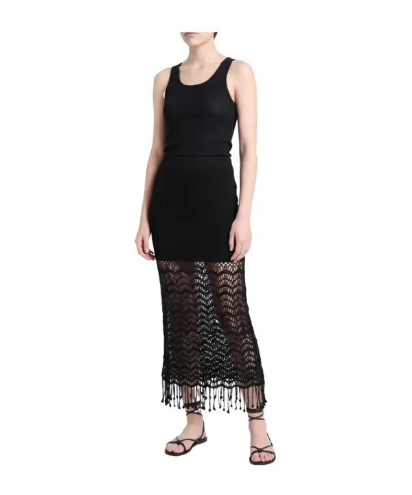 GANNI Fitted Knit Midi Skirt With Tassel Detailing
